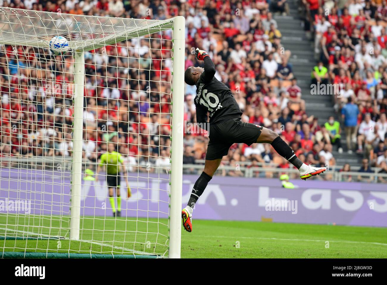 Milano, Italy. 15th, May 2022. Goalkeeper Mike Maignan (16) of AC Milan ...