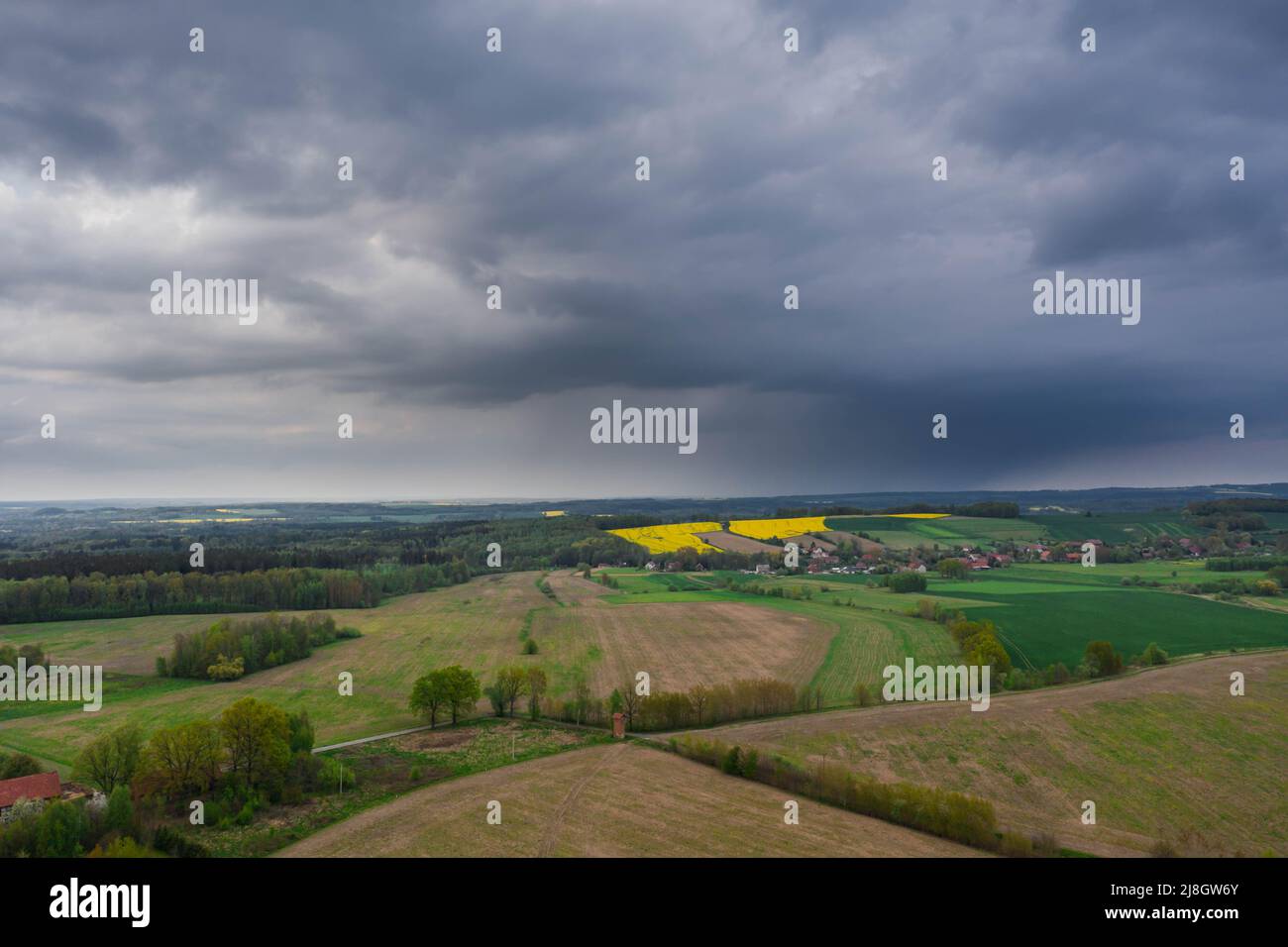 Sudeten Upland. Undulating terrain covered with arable fields, meadows ...