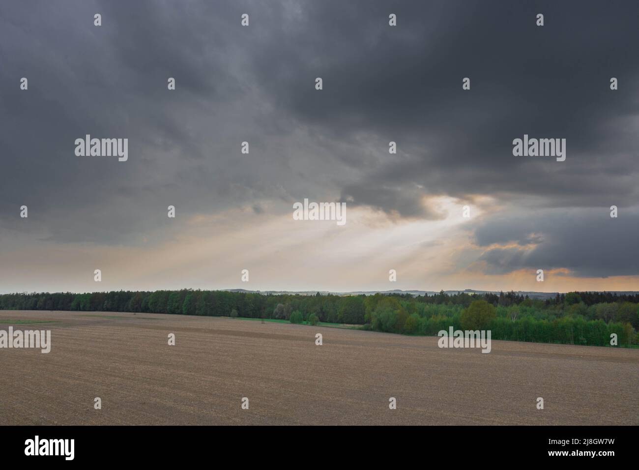 Sudeten Upland. Undulating terrain covered with arable fields, meadows ...