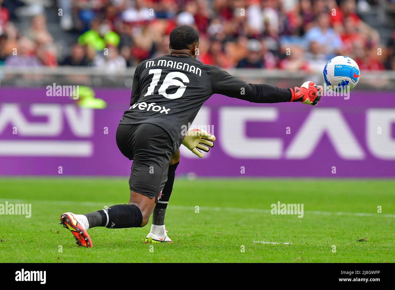Milano, Italy. 15th May, 2022. Goalkeeper Mike Maignan (16) of AC Milan ...