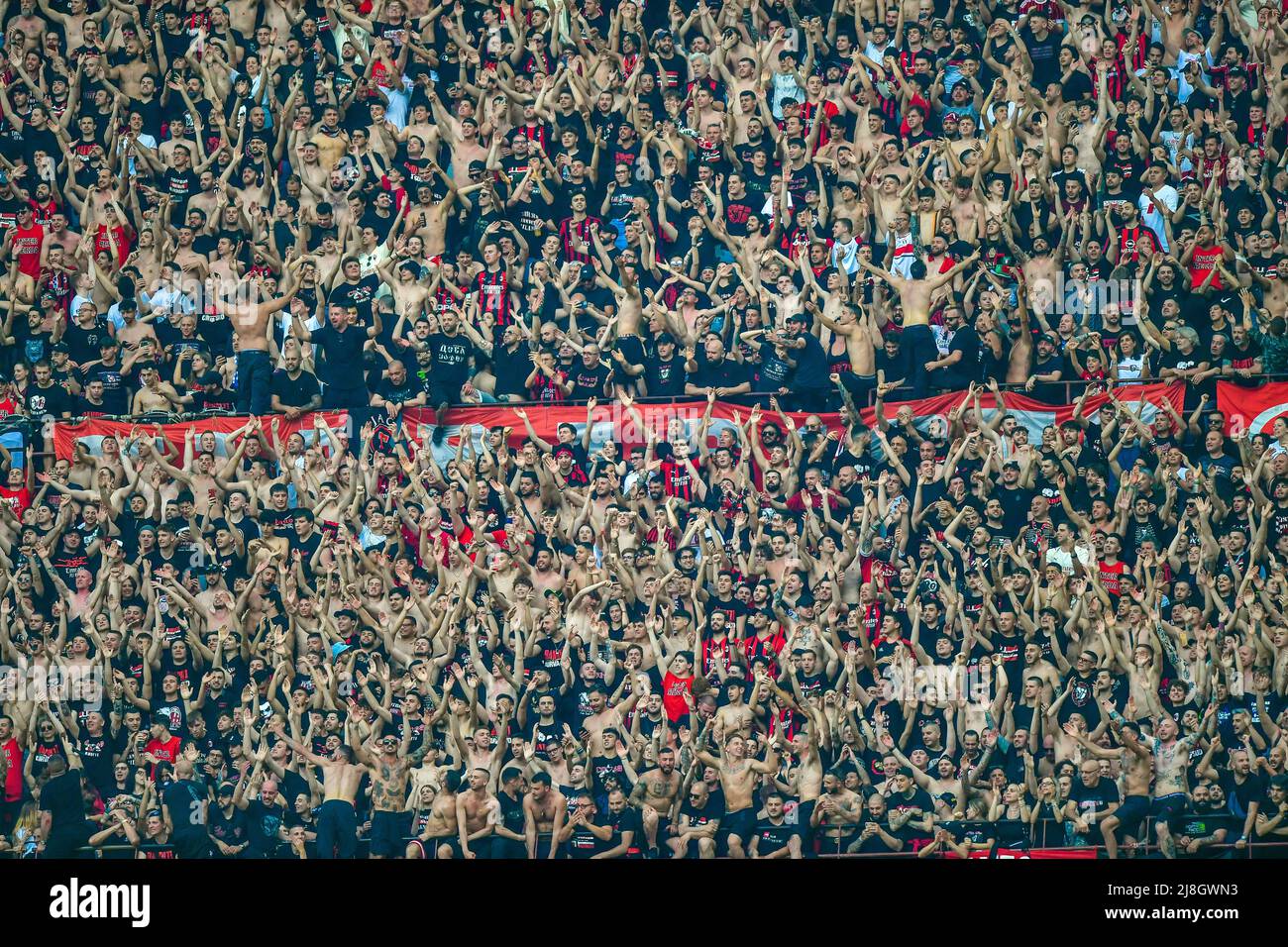 Milano, Italy. 15th May, 2022. Football fans of AC Milan seen on the ...