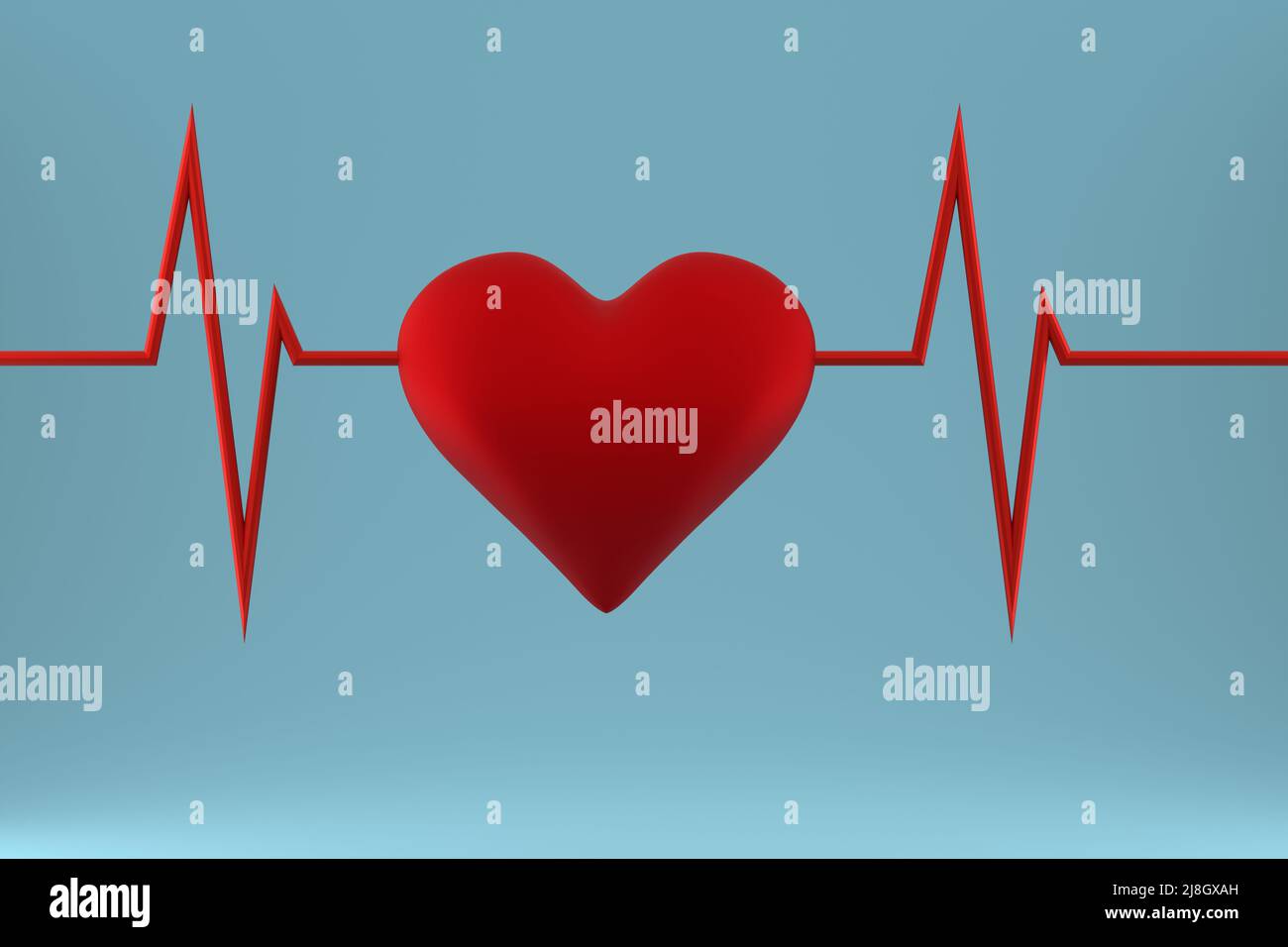 Heart cardiogram on a blue background. Red voluminous heart. Medical ...