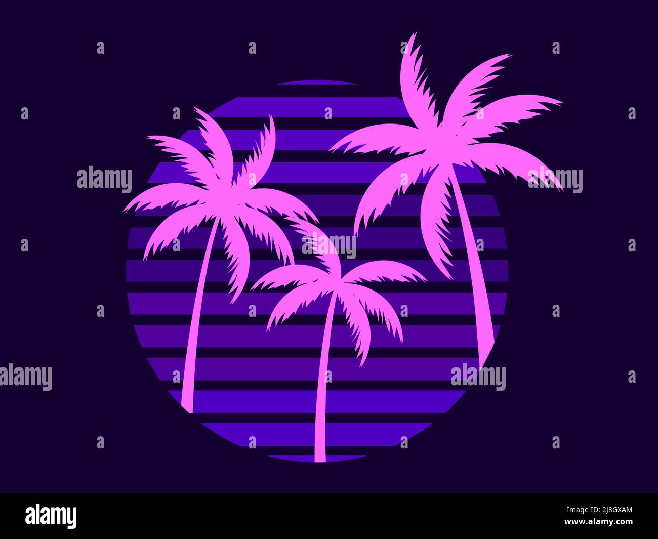 Retro futuristic palm trees in 80s style at sunset. Summer time, palm ...