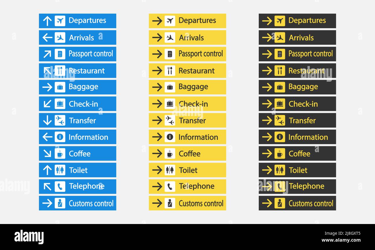 set of airport icons. Visual informative pointers for orientation in a ...