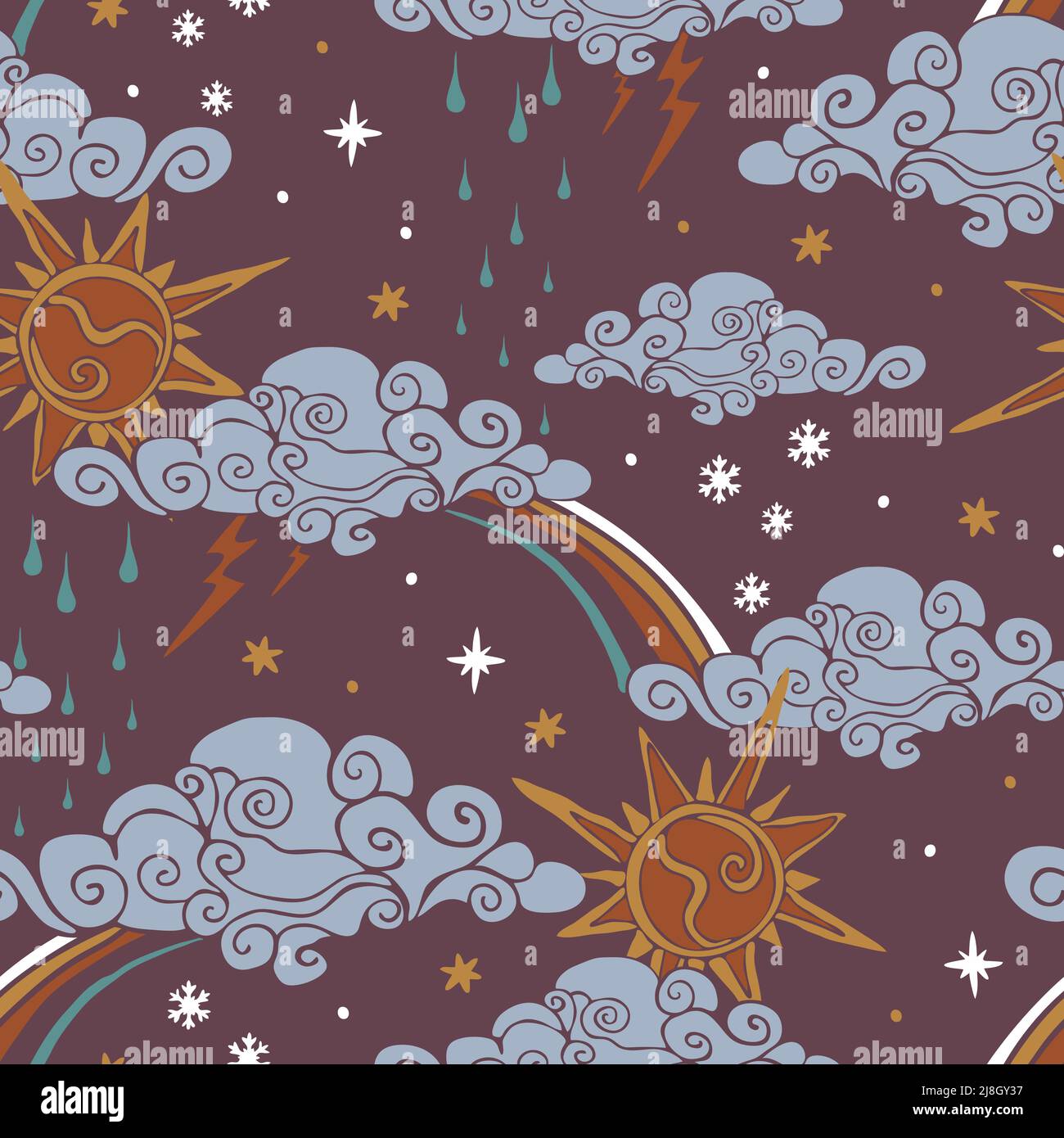 Seamless vector pattern with moody weather on brown background. Hand ...