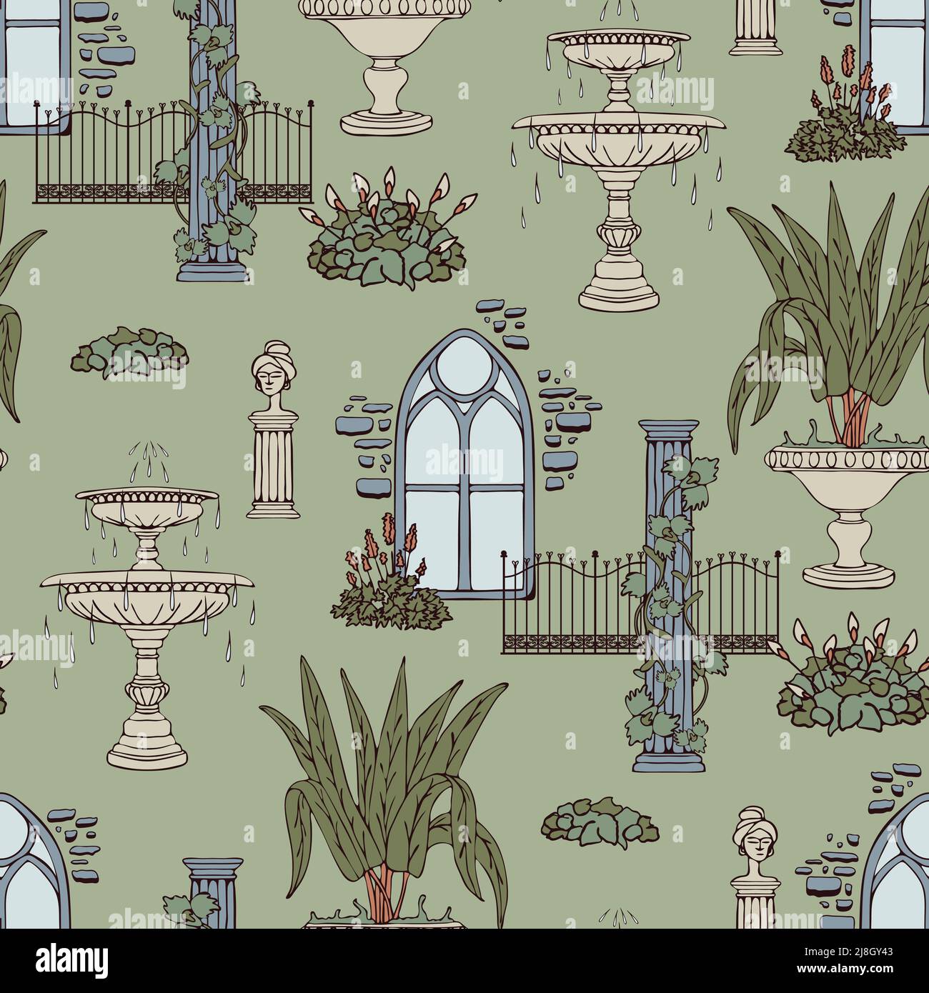 Green garden vintage Stock Vector Images - Alamy