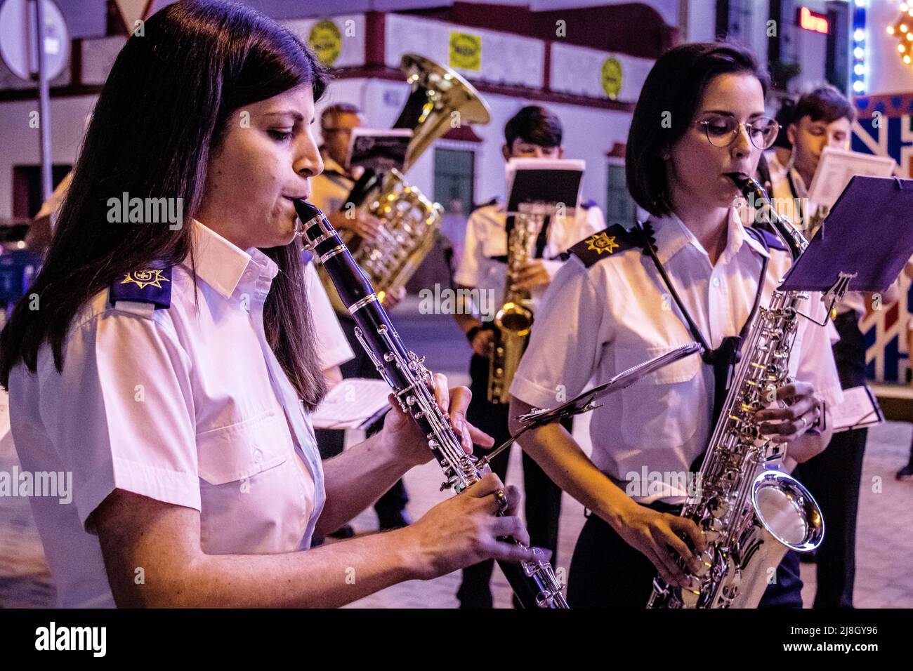 Carmona, Spain - May 11, 2022 Music band playing at the Feria De ...