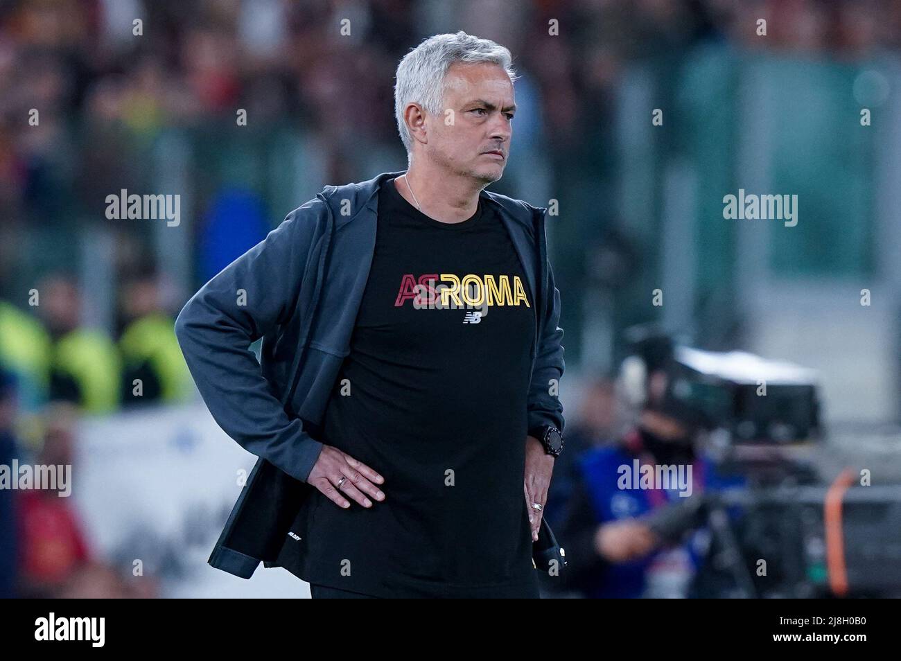 Jose’ Mourinho manager of AS Roma looks on during the Serie A match ...