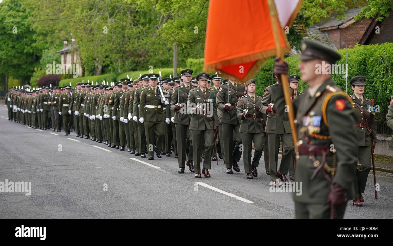 Troops march in formation during a ceremony to mark the centenary of ...