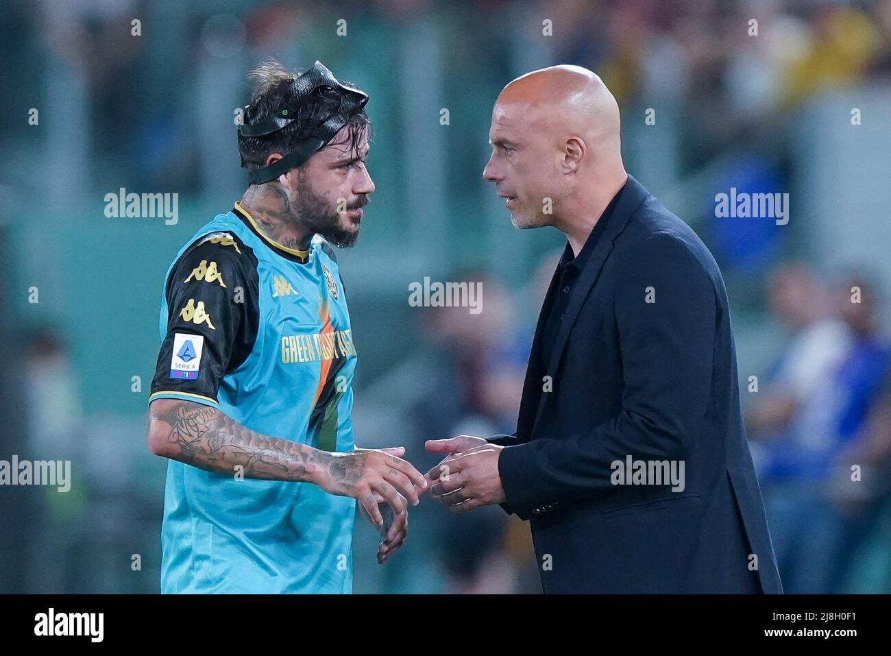 Antonio Vacca of Venezia FC talks with Andrea Soncin manager of Venezia ...