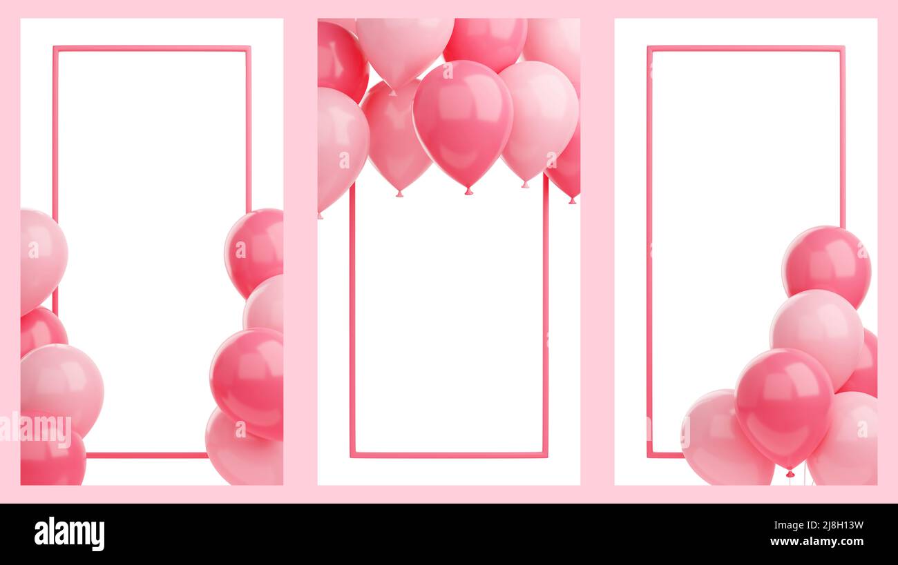 Congratulation banner with pink balloons and frame on white background ...