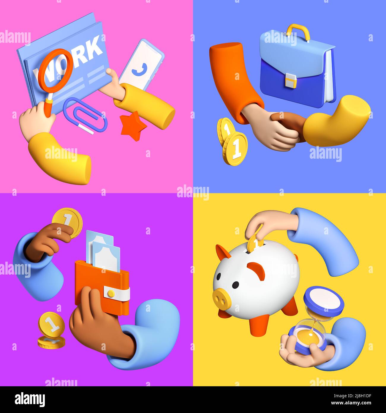 Work and financial relations - realistic colorful 3d illustration set ...