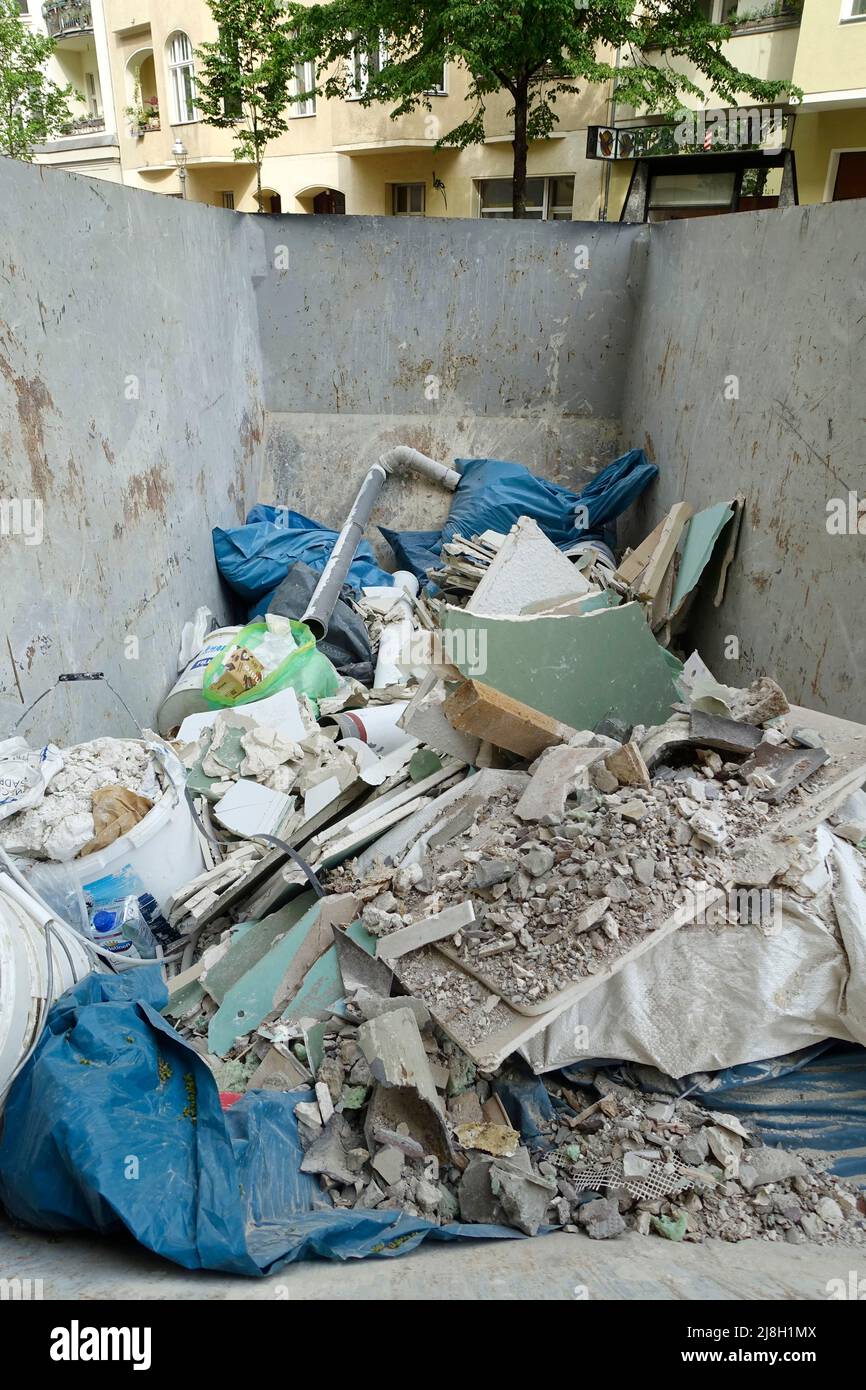 Container with rubble, construction waste container, Berlin, Germany ...