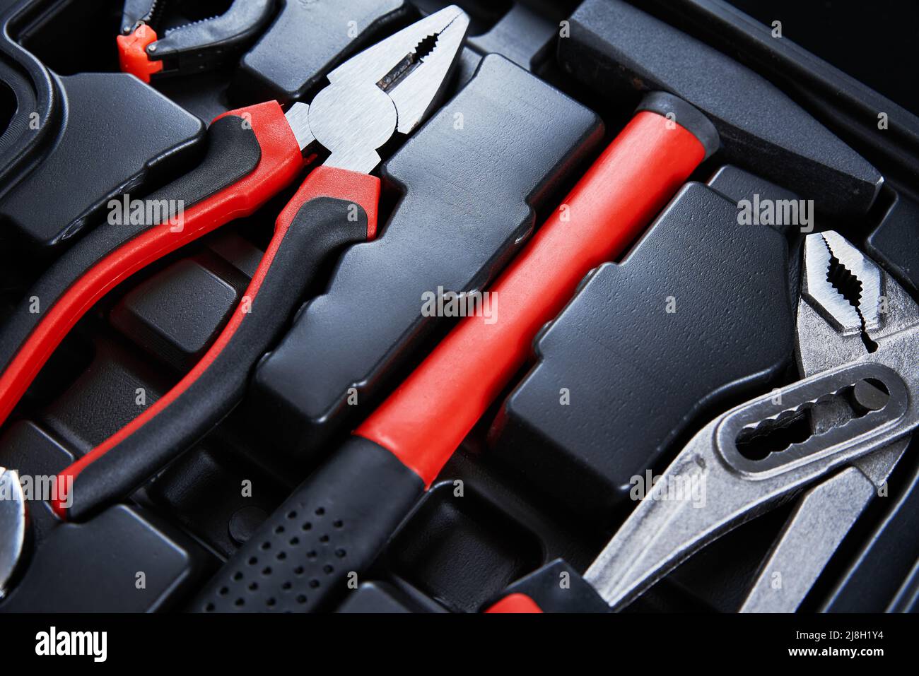 Set of renovation tools. Part of open toolbox with instruments for ...