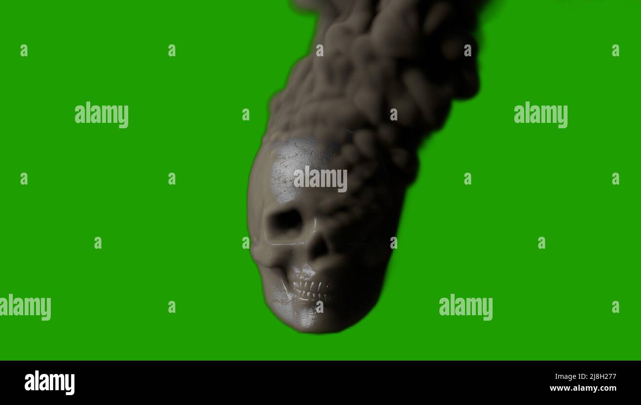 Grey smoking scary man skull on green screen - war concept, isolated ...