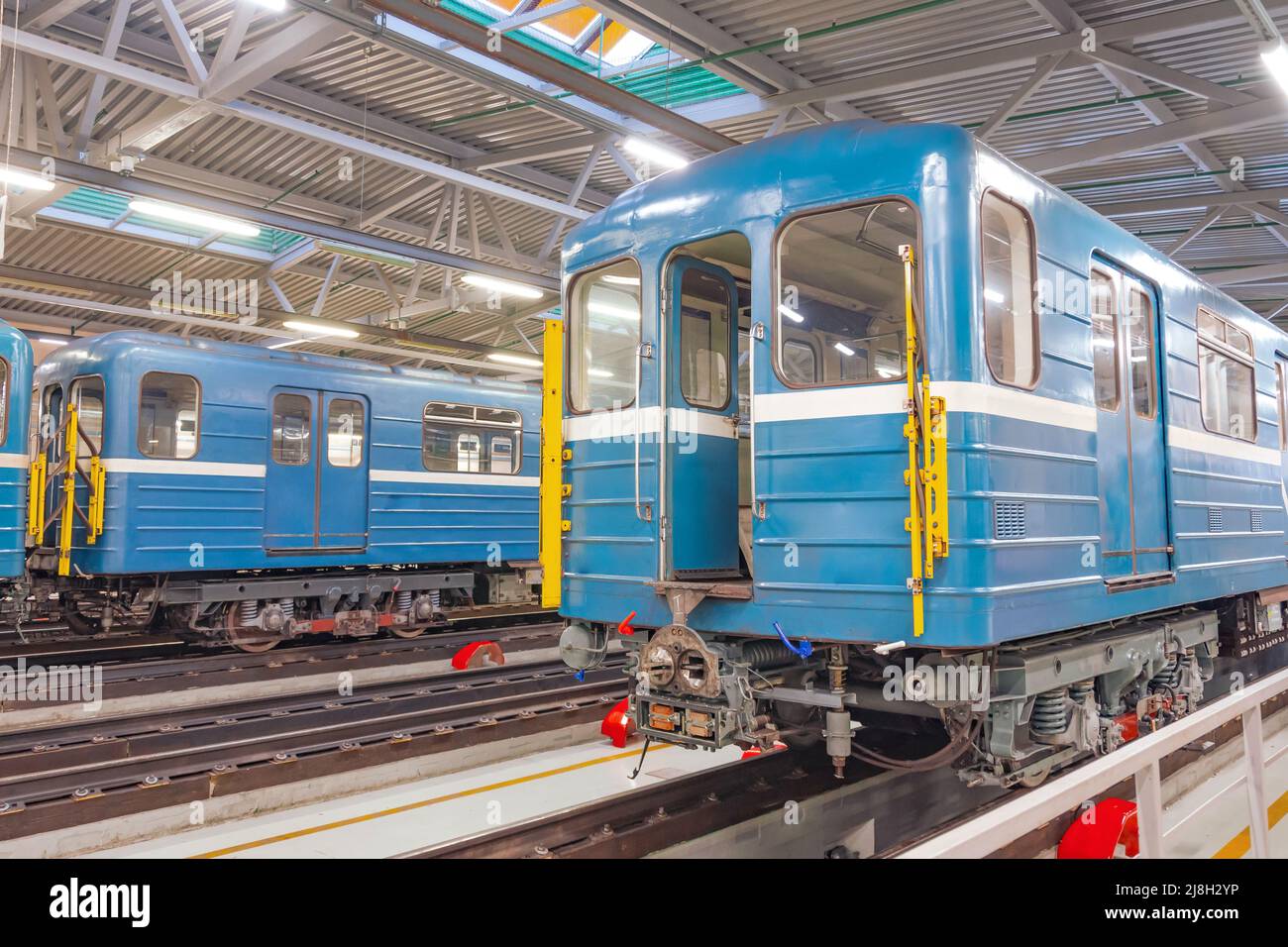 Passenger subway cars in the depot for parking and maintenance Stock ...