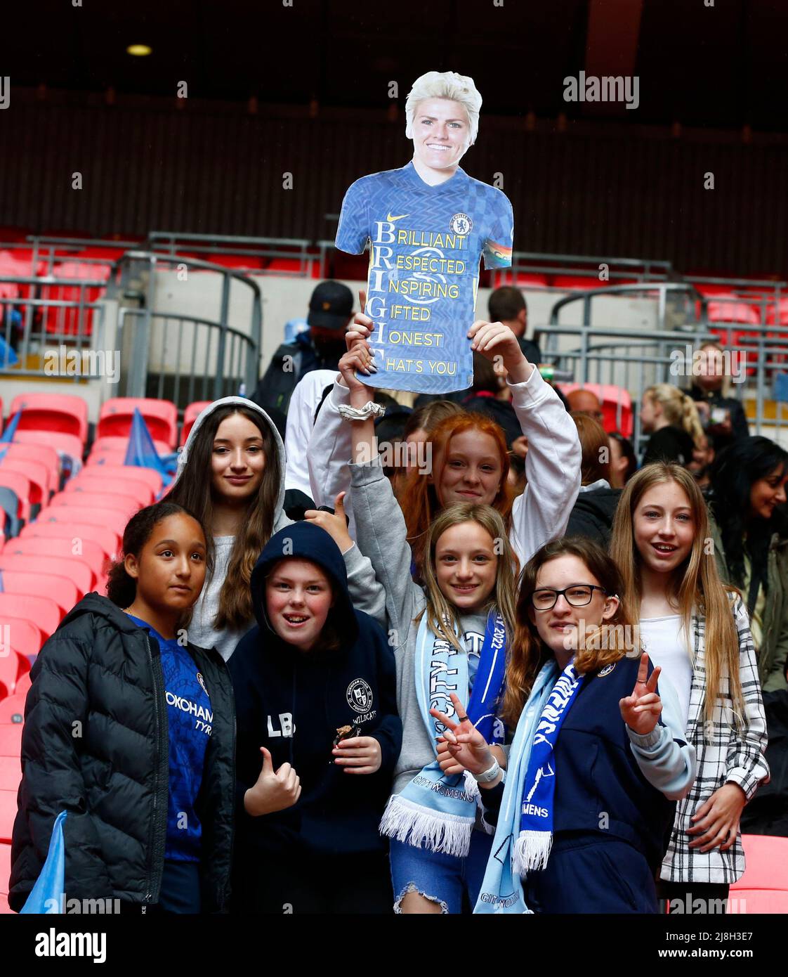 LONDON, ENGLAND - MAY 15: Fans of Chelsea hold up a cardbord cut out of ...
