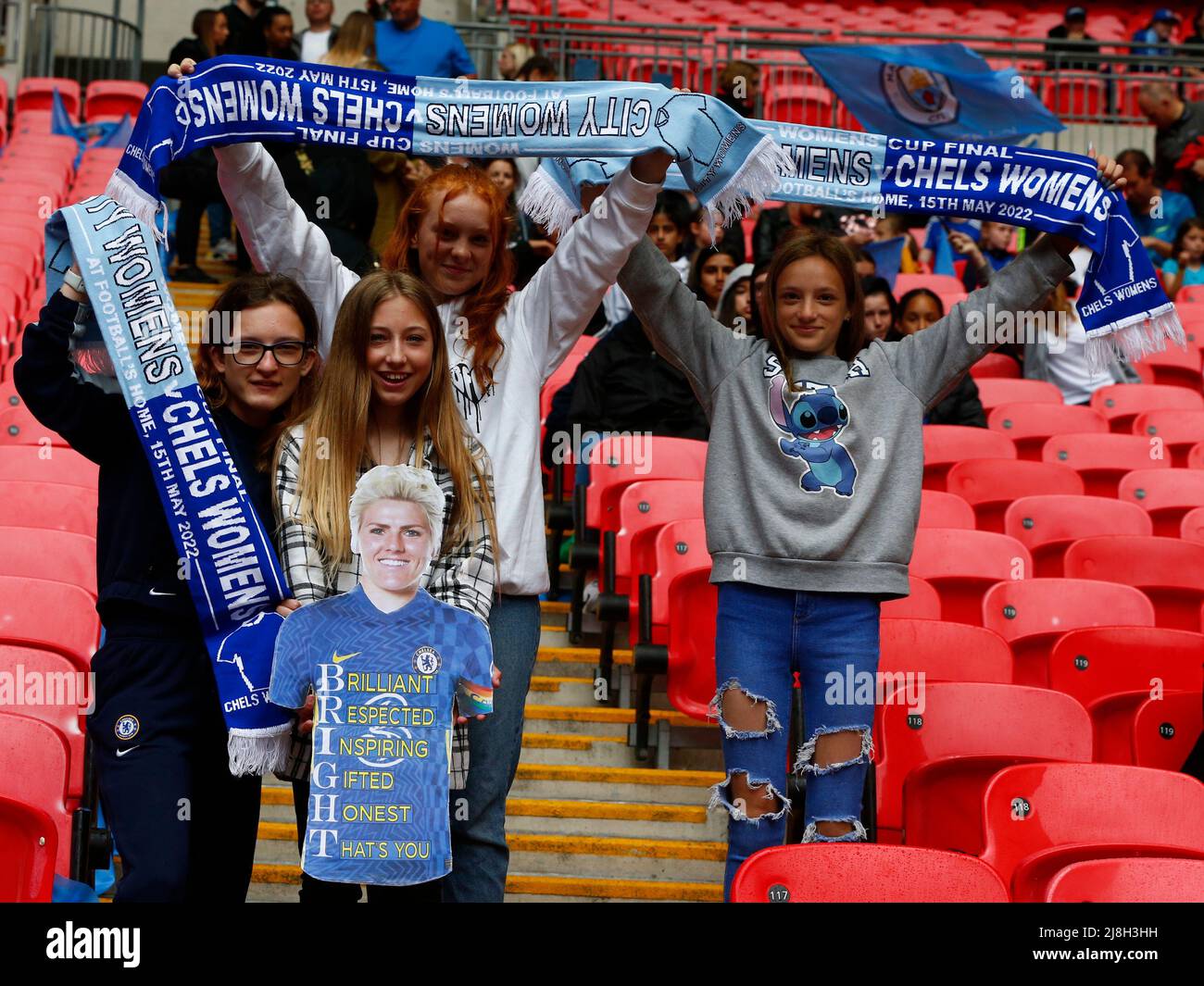 LONDON, ENGLAND - MAY 15: Fans of Chelsea hold up a cardbord cut out of ...
