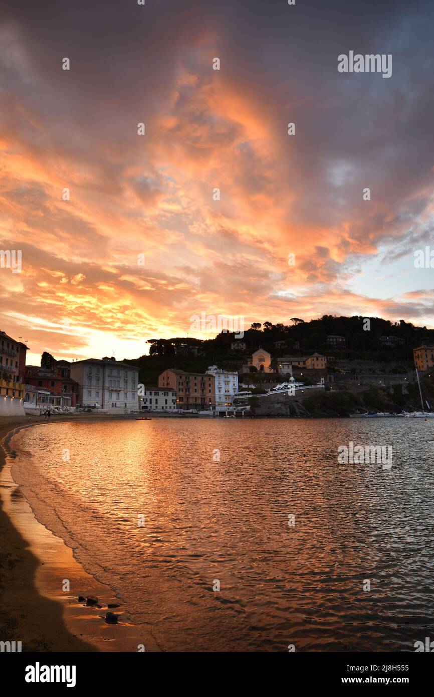 View of a wonderful sunrise, with colors and lights that give a magical ...