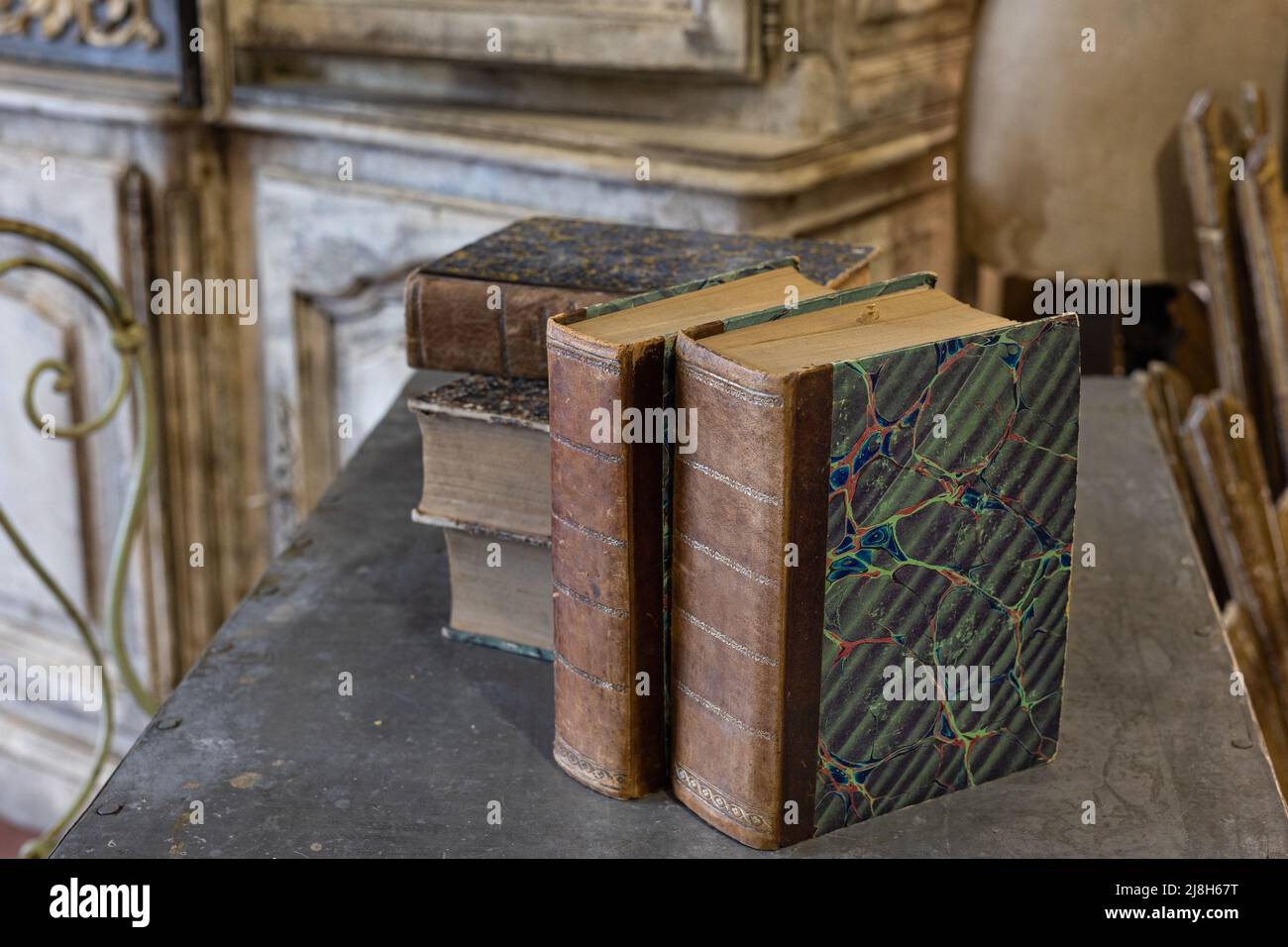 Antique Wrinkled Book on Dark-colored Table Stock Photo - Alamy