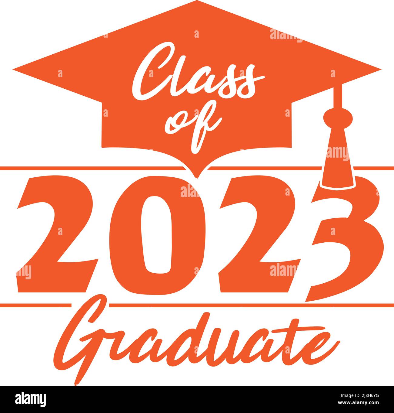 Class of 2023 Graduate Orange Graphic with Graduation Cap Stock Photo ...