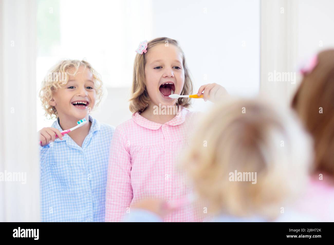 Child brushing teeth. Kids with toothpaste and brush. Dental and oral ...