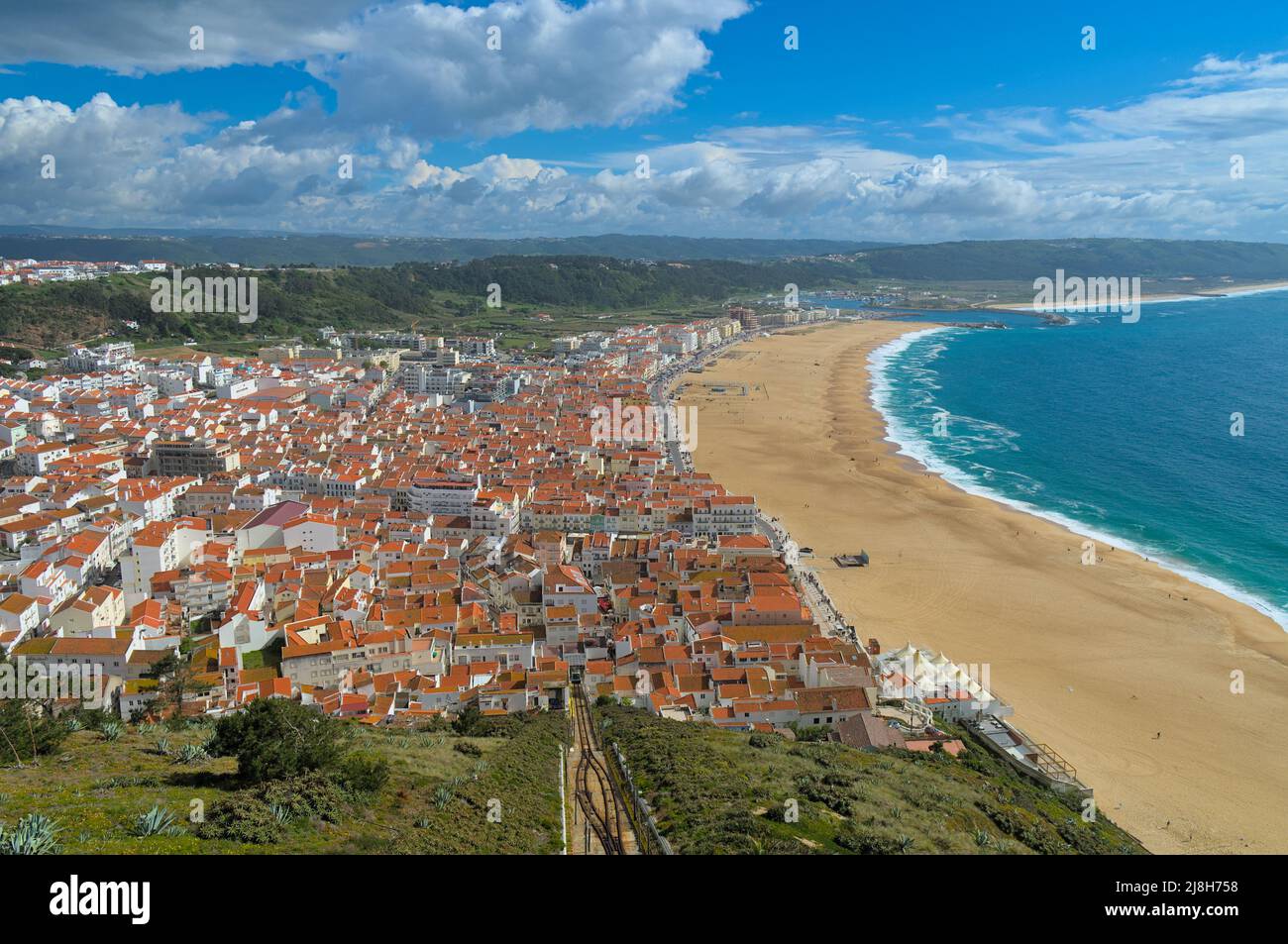 Overview of the Village of Nazare and Sea, Famous Surf Destination ...