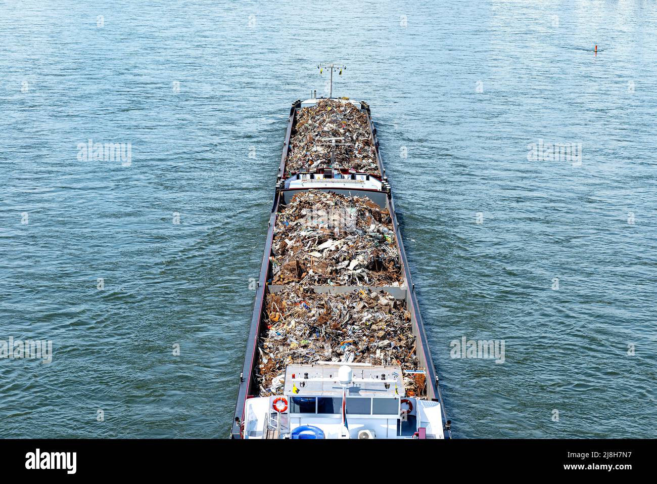 A barge carrying scrap metal on the Rhine in western Germany Stock ...