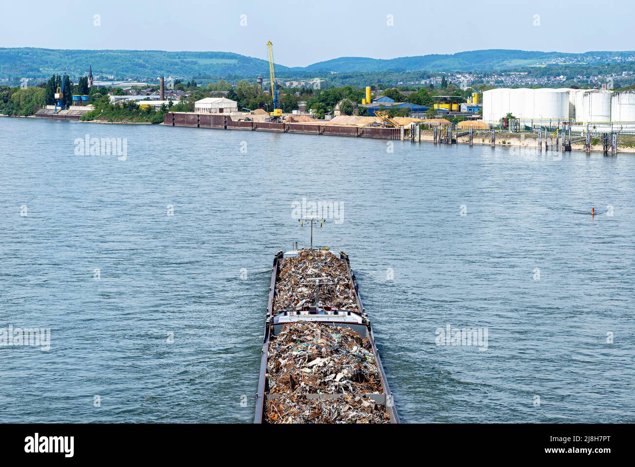 A barge carrying scrap metal on the Rhine in western Germany Stock ...