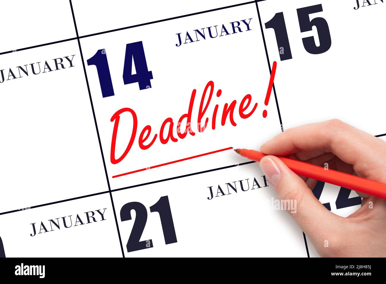 14th day of January. Hand drawing red line and writing the text ...