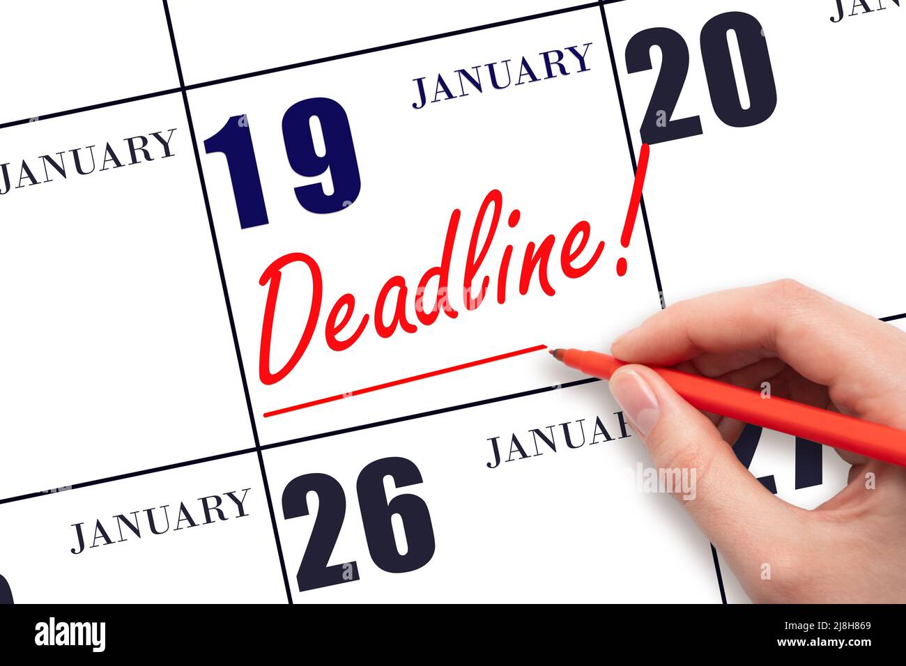 19th day of January. Hand drawing red line and writing the text ...