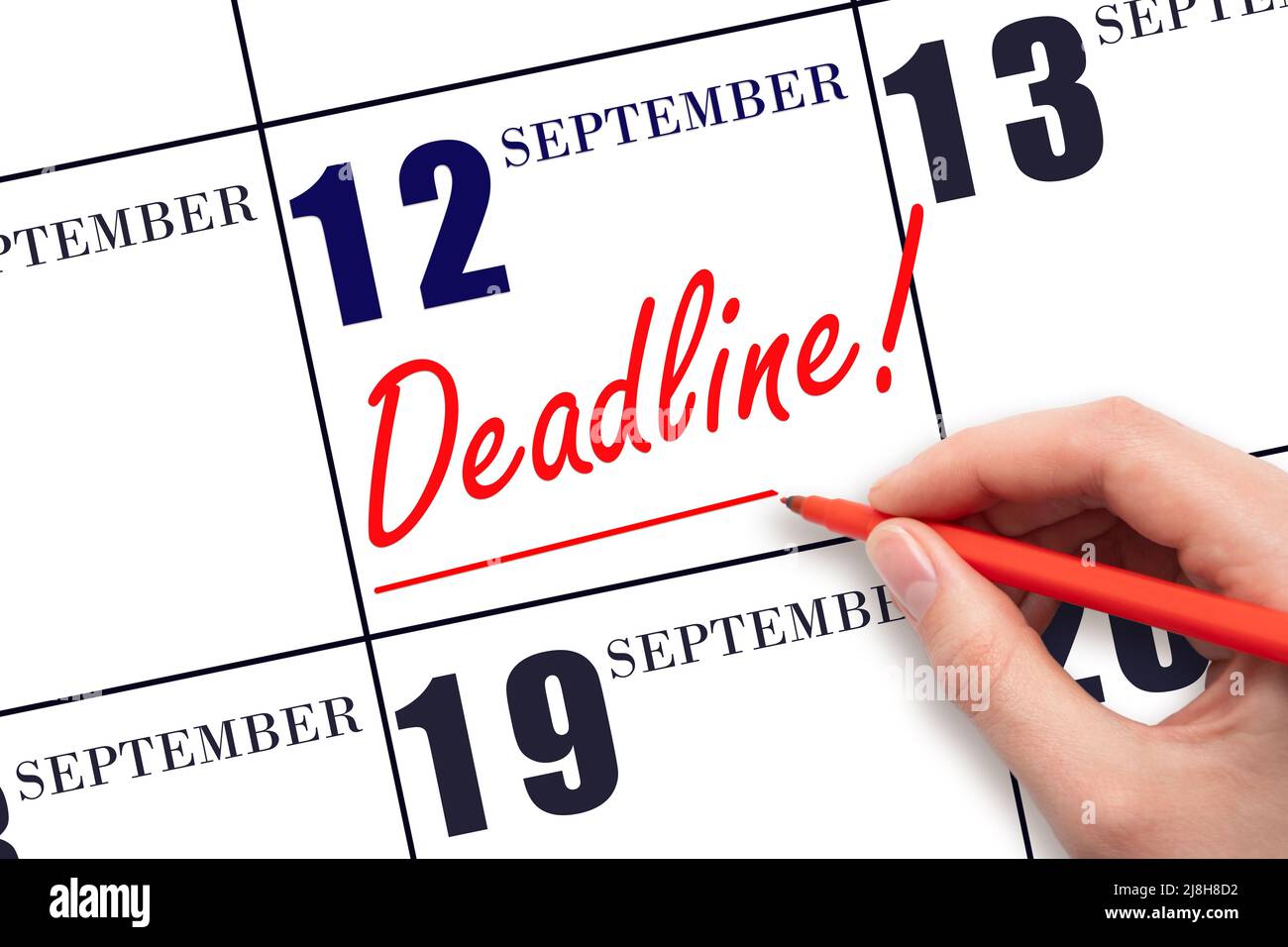 12th day of September. Hand drawing red line and writing the text ...