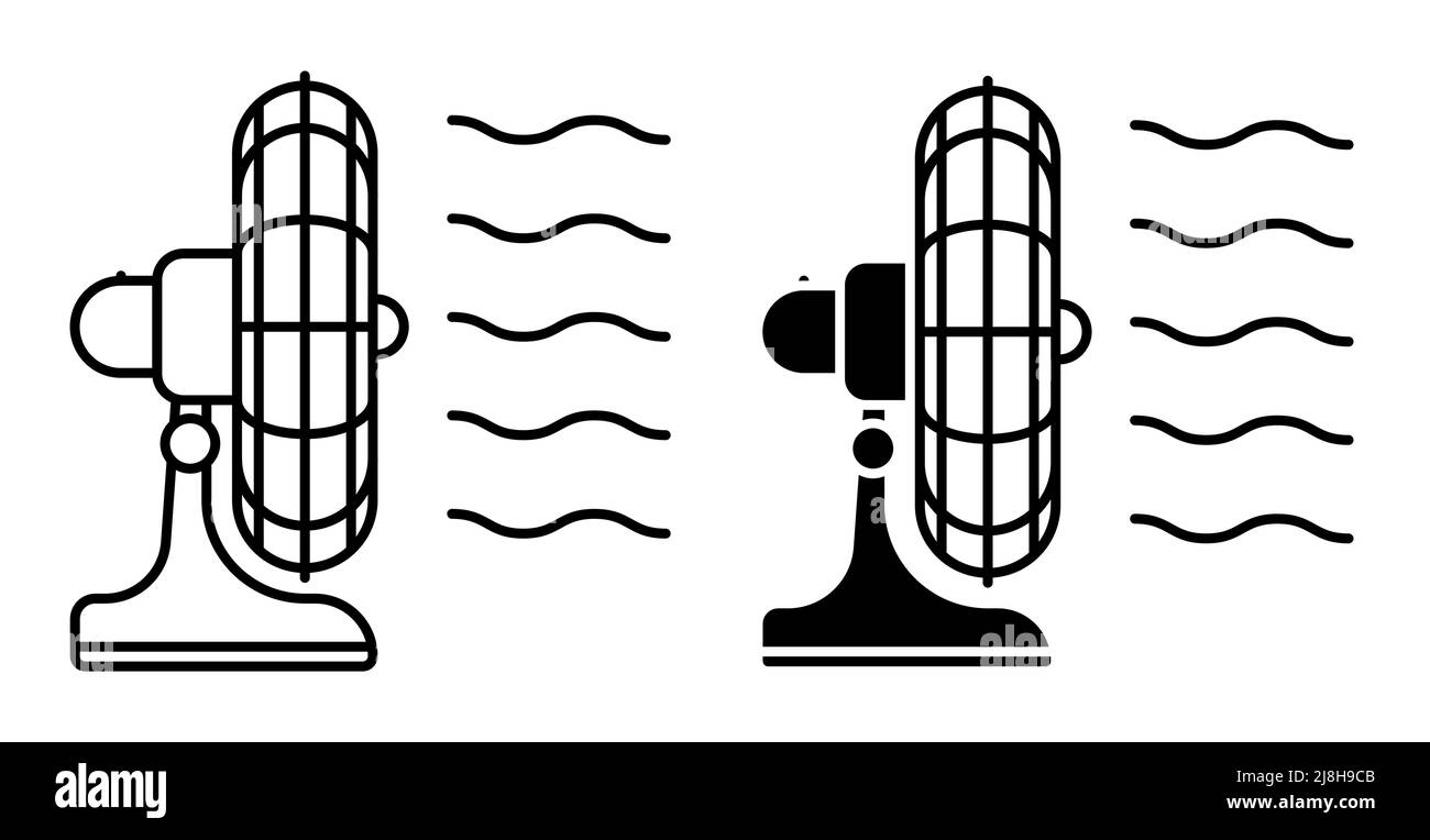 Linear icon, electric fan for cooling room side view. Maintaining ...