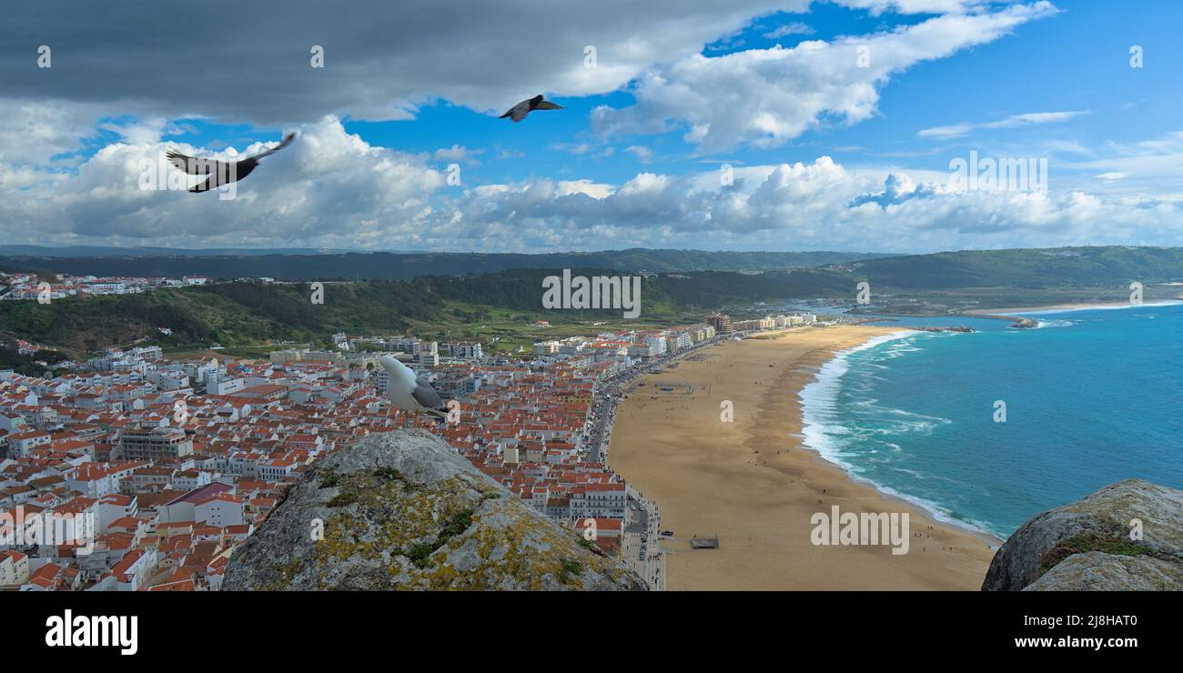 Overview of the Village of Nazare and Sea, Famous Surf Destination ...