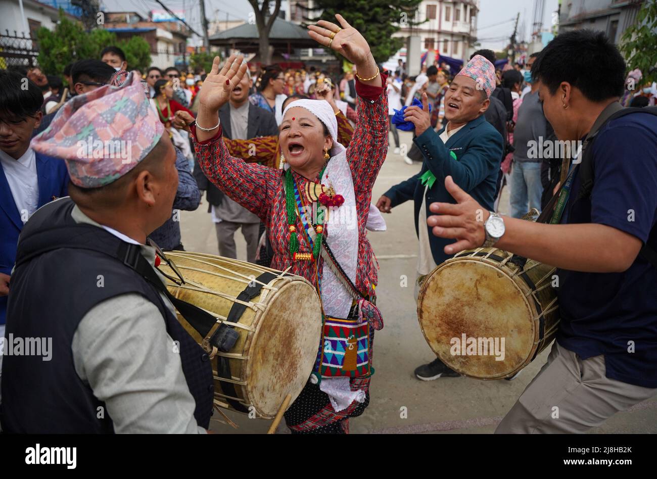 Kathmandu, NE, Nepal. 16th May, 2022. People perform a cultural Sakela ...