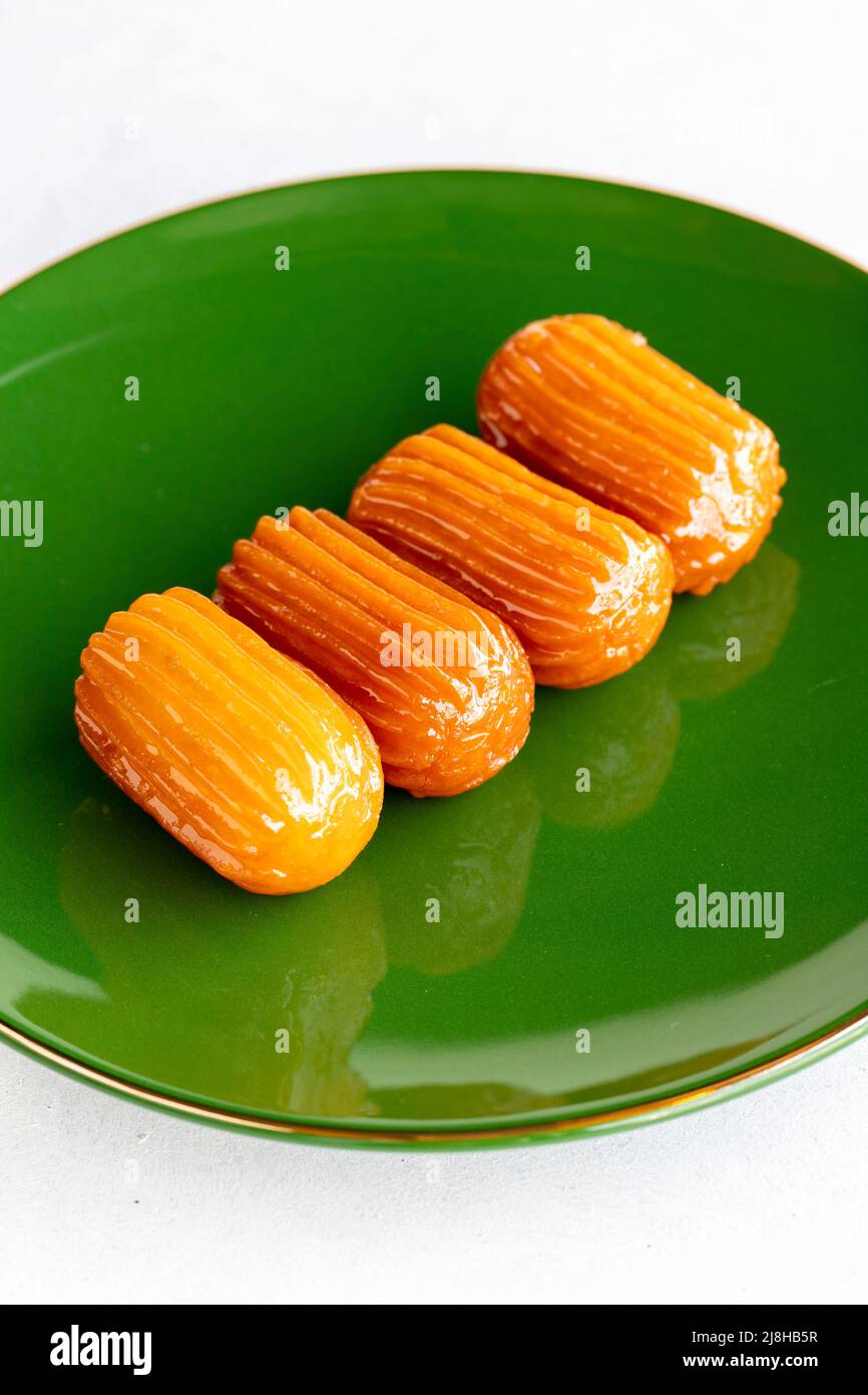 Tulumba dessert. Traditional Turkish cuisine delicacies. close up Stock ...