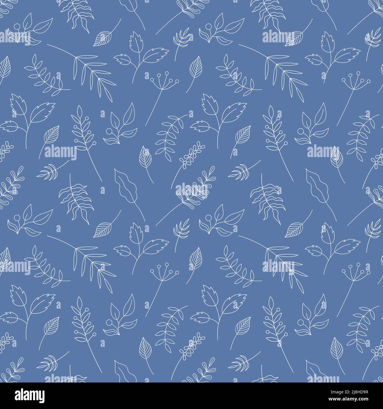 Leaf pattern. Vector seamless background with outline white leaves ...