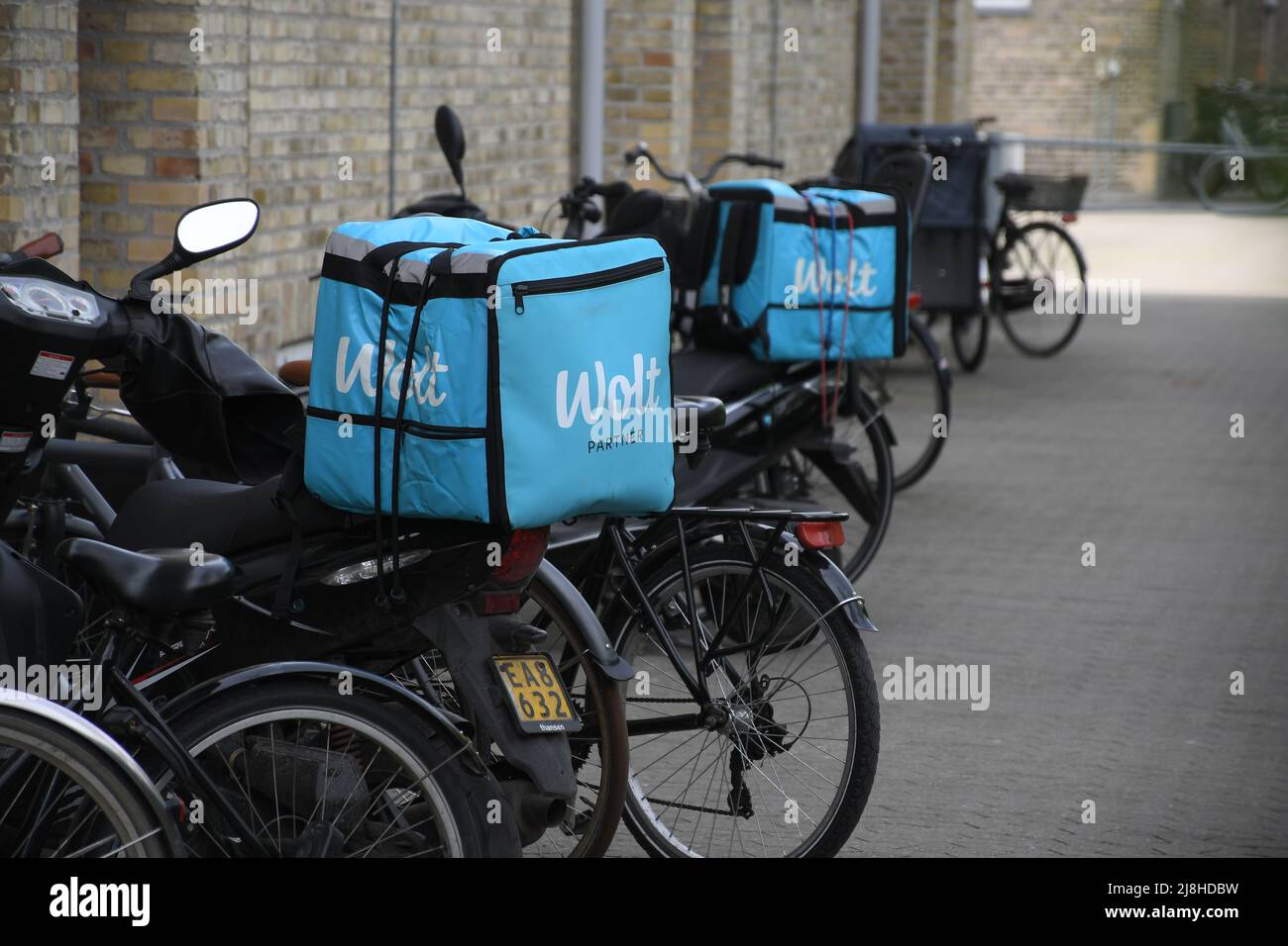 Copenhagen/Denmark./16 May 2022/. Wolt partners delivery bike in danish ...