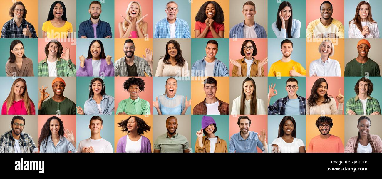 Headshot of happy, excited, calm, shocked different people make ...