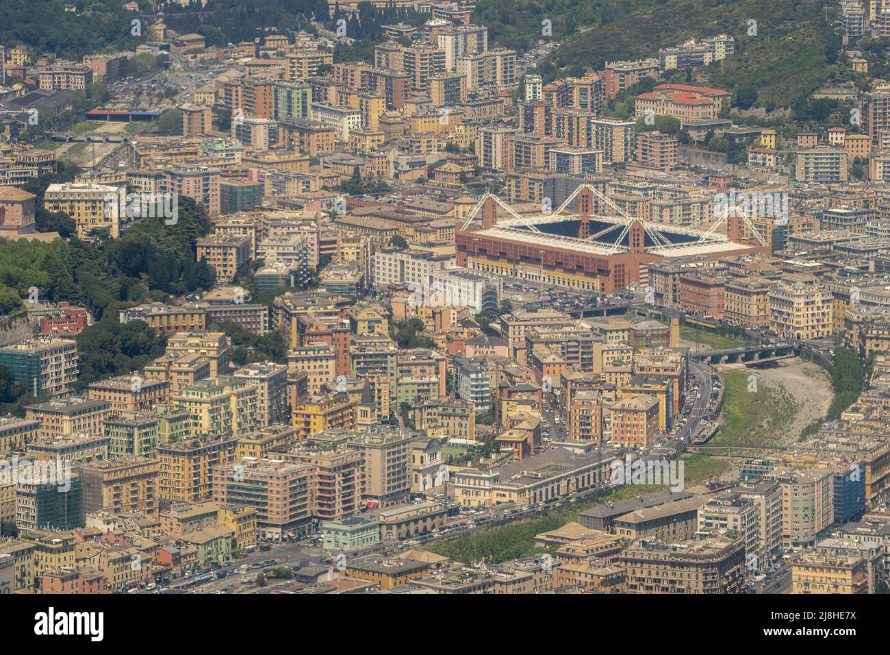 genoa ferraris stadium aerial view cityscape panorama Stock Photo - Alamy