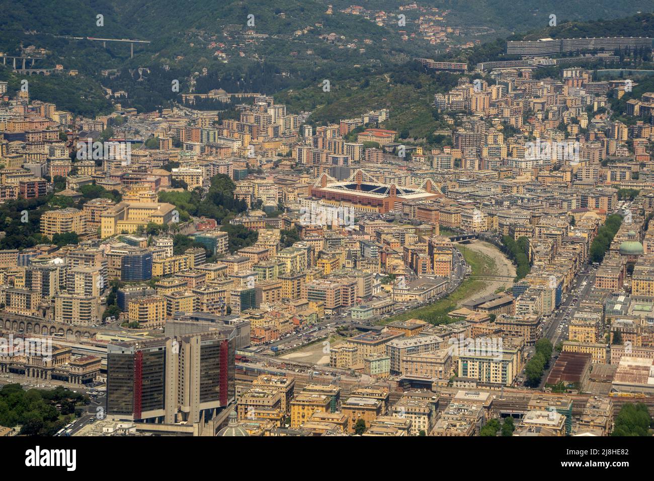 genoa ferraris stadium aerial view cityscape panorama Stock Photo - Alamy