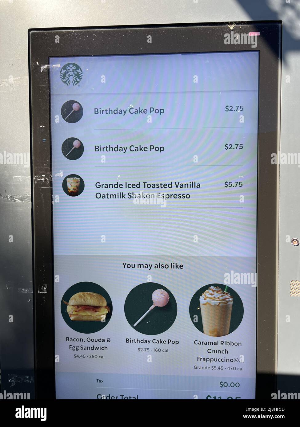 Ordering screen listing order at Starbucks drivethrough in Lafayette ...