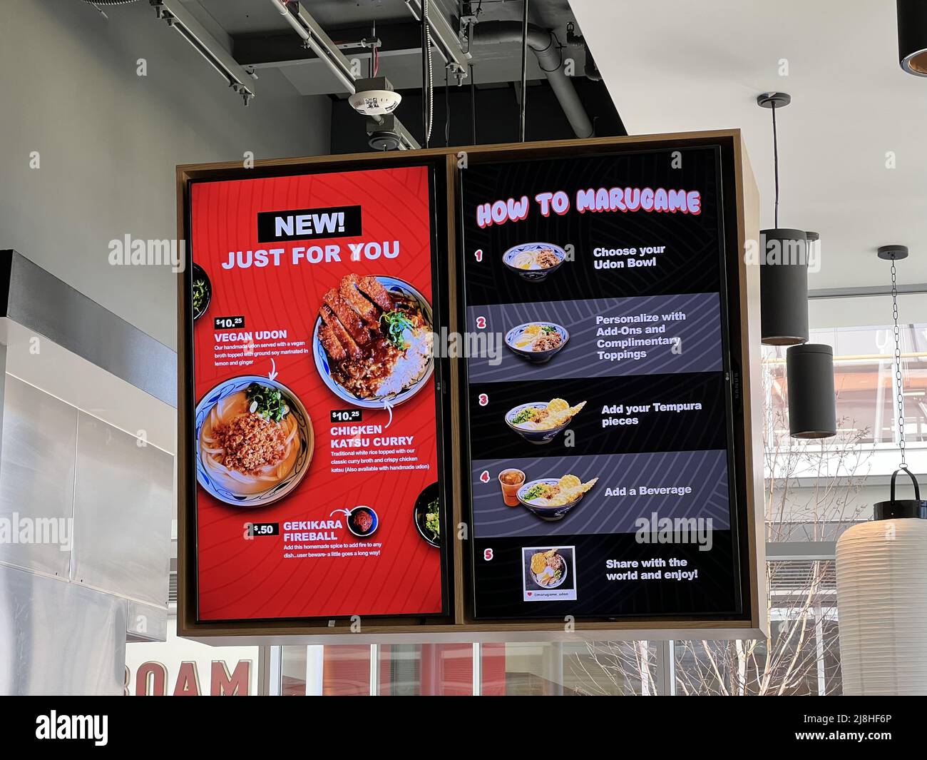 Electronic menu screen during grand opening of Marugame Udon at City ...