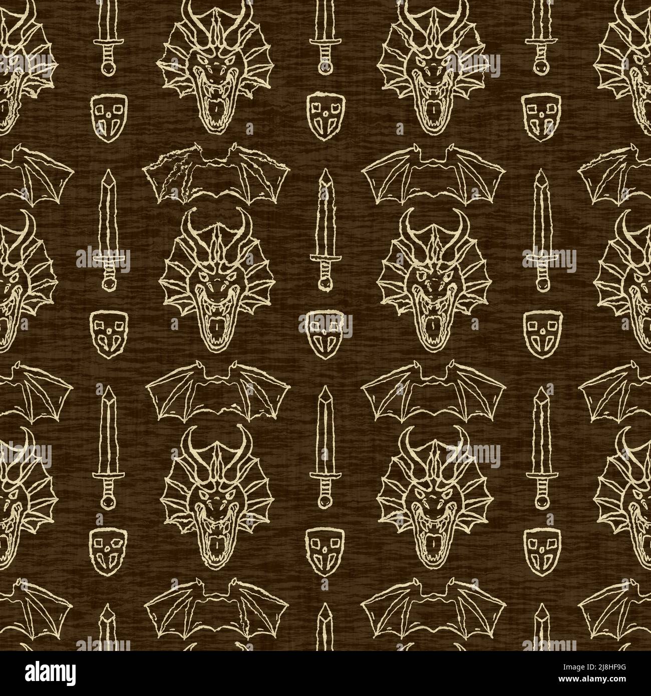 Dragon linen effect texture seamless pattern. Woven mythical beast for ...