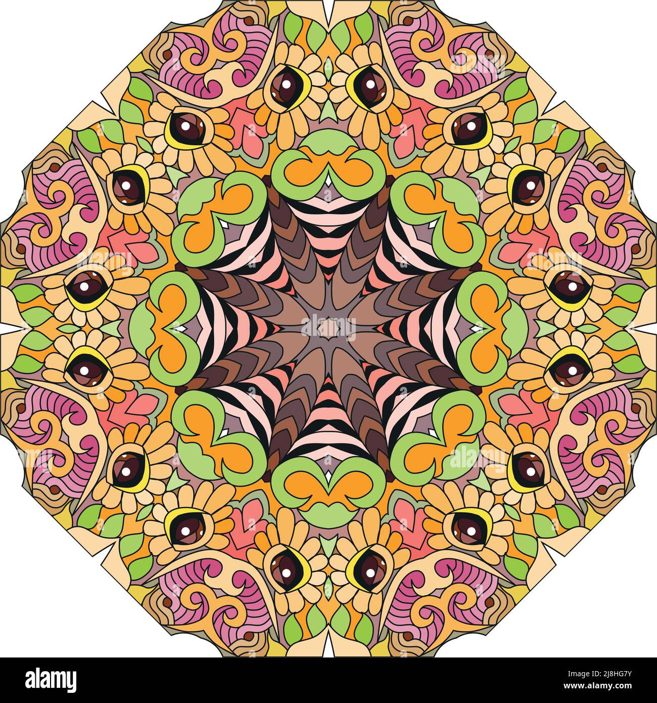 Decorative round ornament. Unusual flower shape. Oriental vector, Anti ...