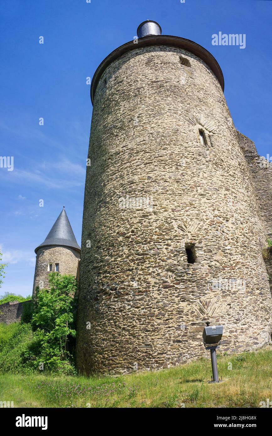 Tower of Castle Bourscheid, medieval castle complex at Bourscheid ...