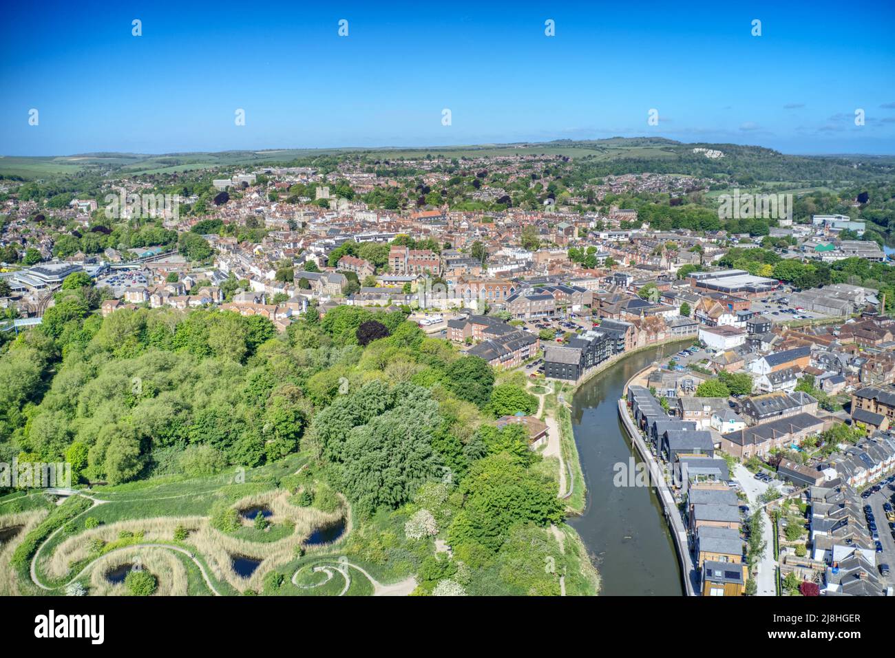 Aerial photo of Lewes the County town of East Sussex viewed from the ...