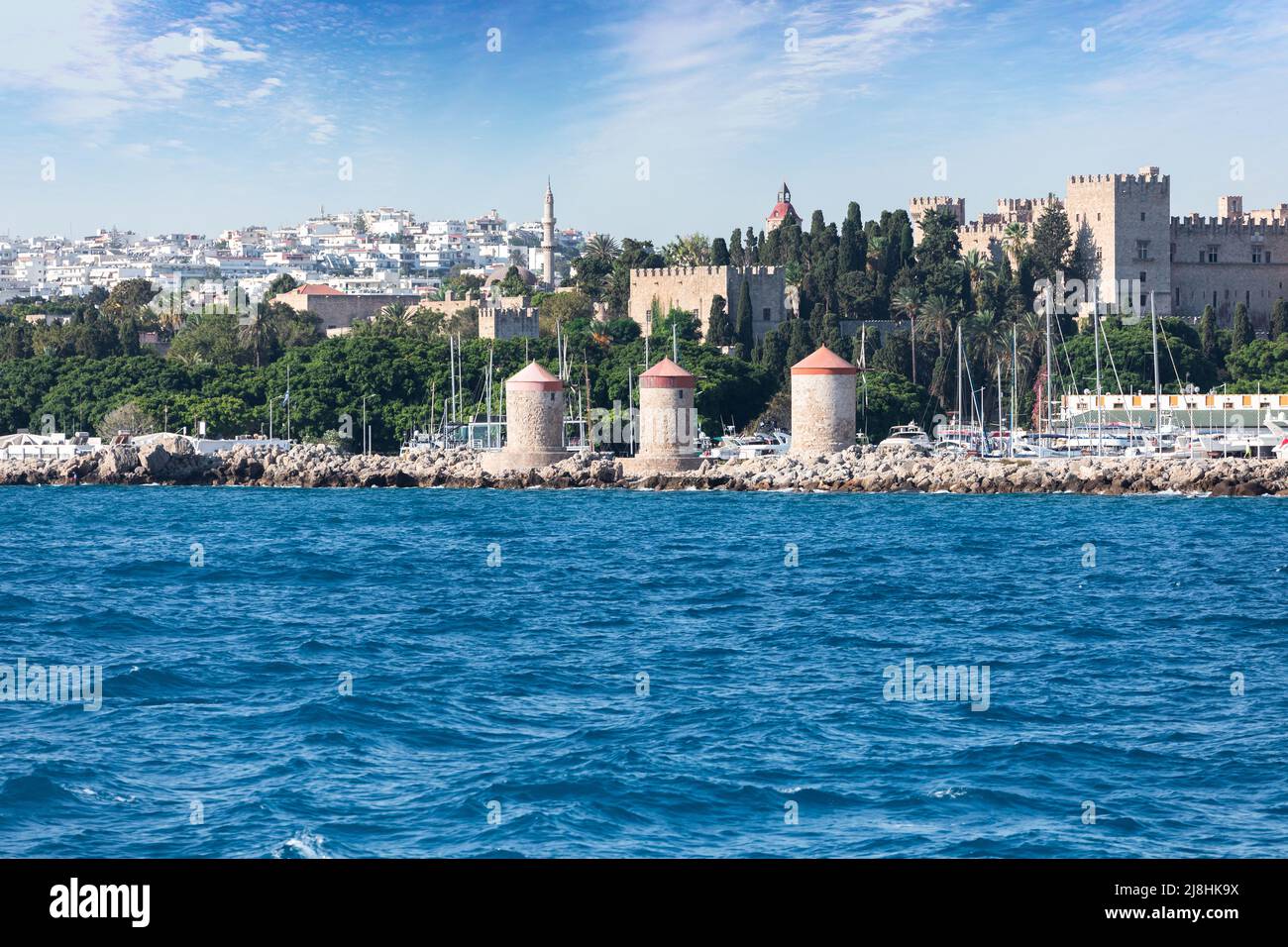 Panoramic view of the city of Rhodes from the sea, Greece Stock Photo ...