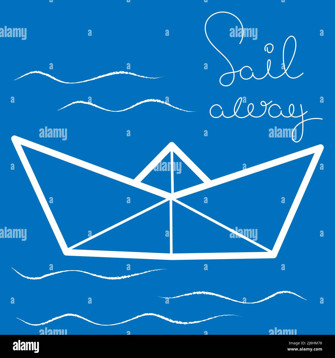 Vector illustration of paper boat in the sea with handdrawn lettering ...