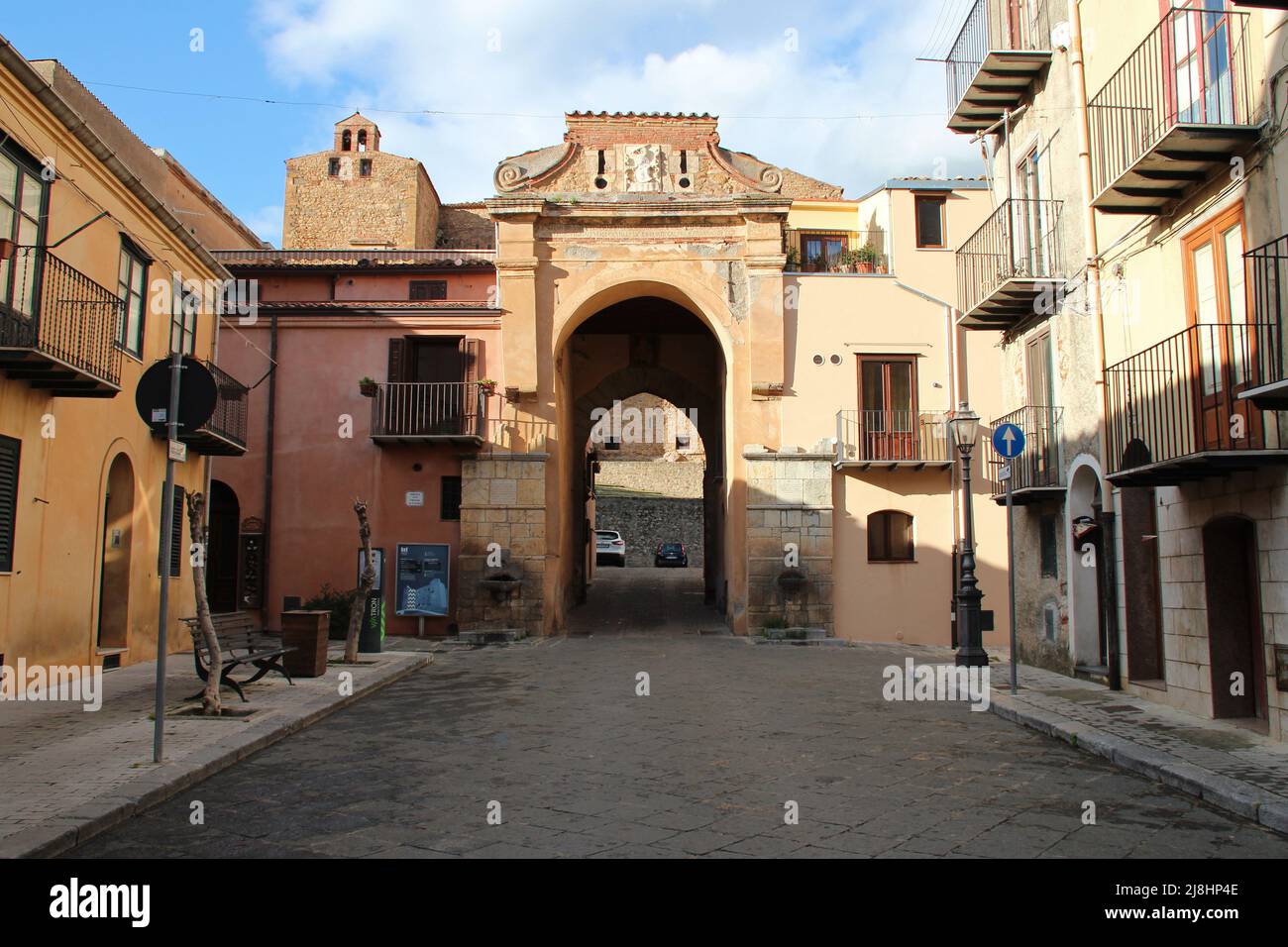 ste anna gate and street in castelbuono in sicily (italy Stock Photo ...